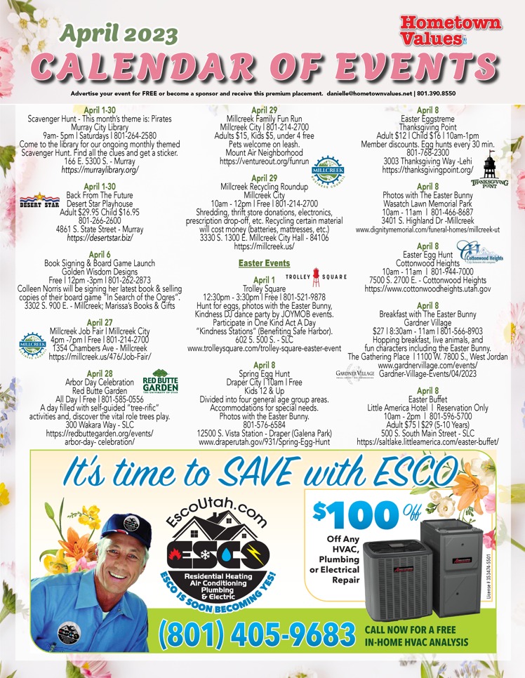 Calendar of Events - April 2023 - Adwise Marketing, Salt Lake City Utah