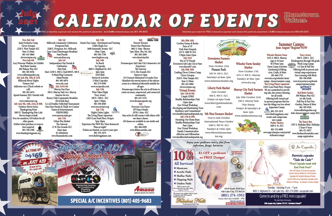 Calendar of Events: July 2021 - Adwise Marketing, Salt Lake City Utah